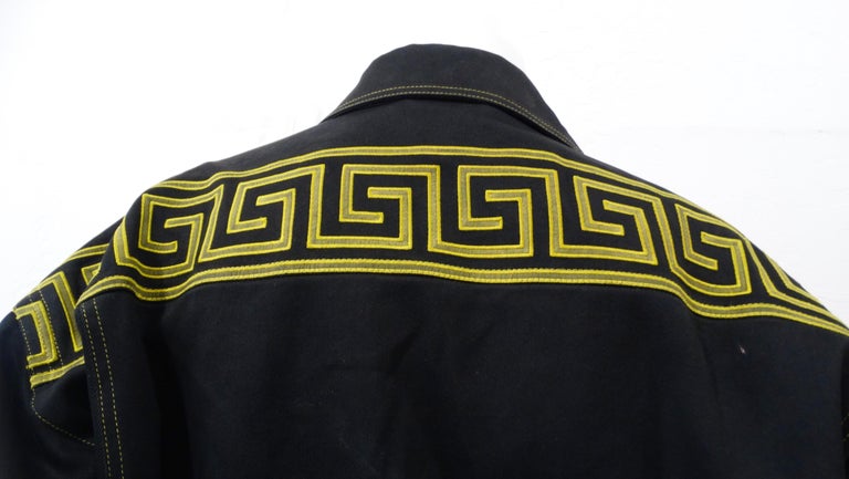 1990s Rare Versace Greek Key Denim Jacket at 1stDibs