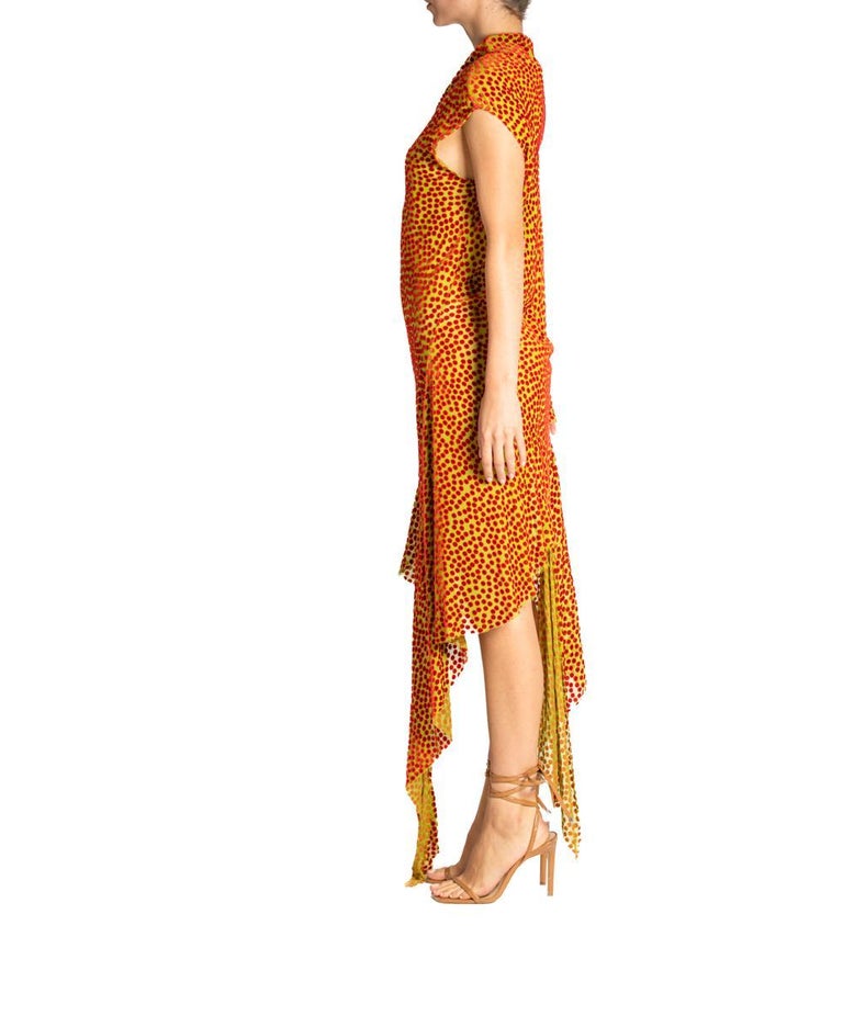 1990S Red and Green Polka Dot Silk Burnout Velvet Asymmetrical ...