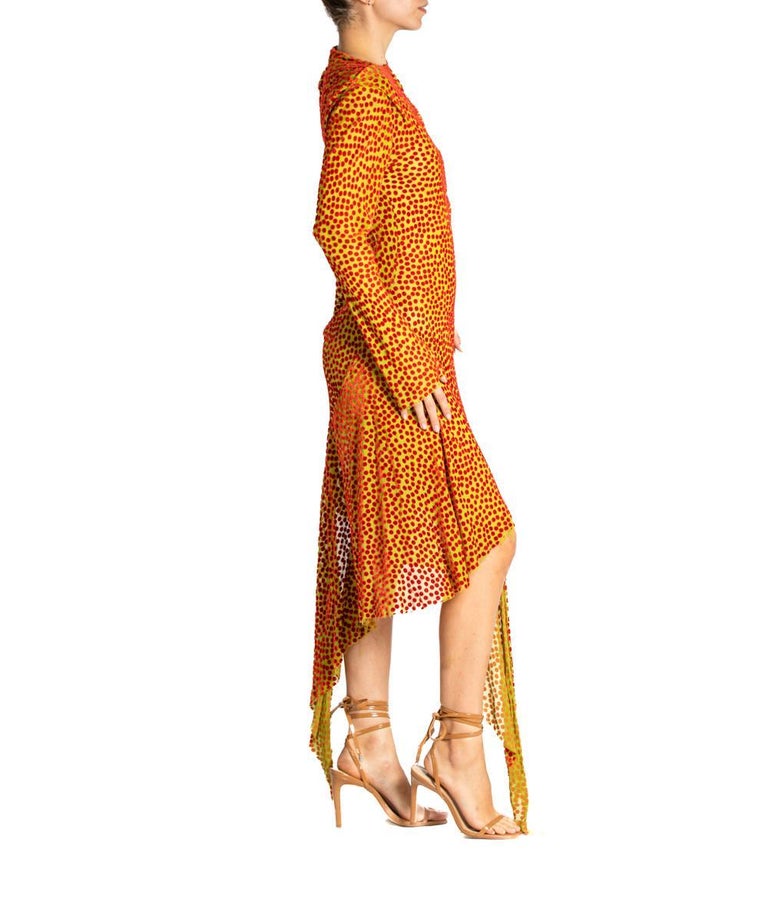 1990S Red and Green Polka Dot Silk Burnout Velvet Asymmetrical ...