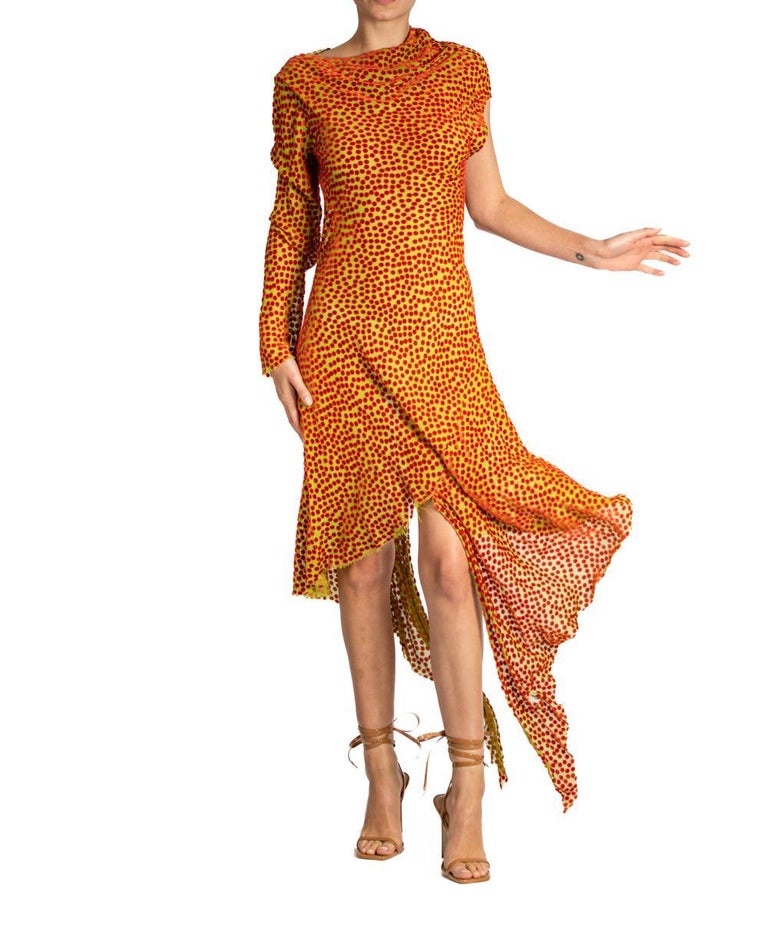 1990S Red and Green Polka Dot Silk Burnout Velvet Asymmetrical ...