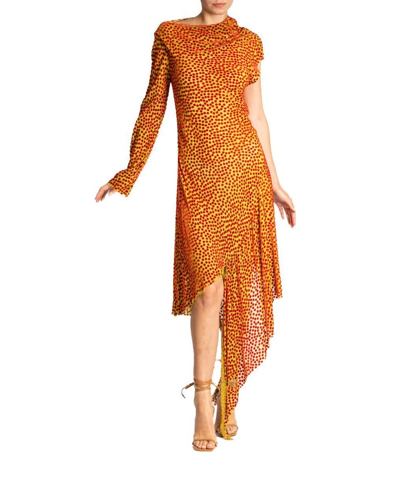 1990S Red and Green Polka Dot Silk Burnout Velvet Asymmetrical ...