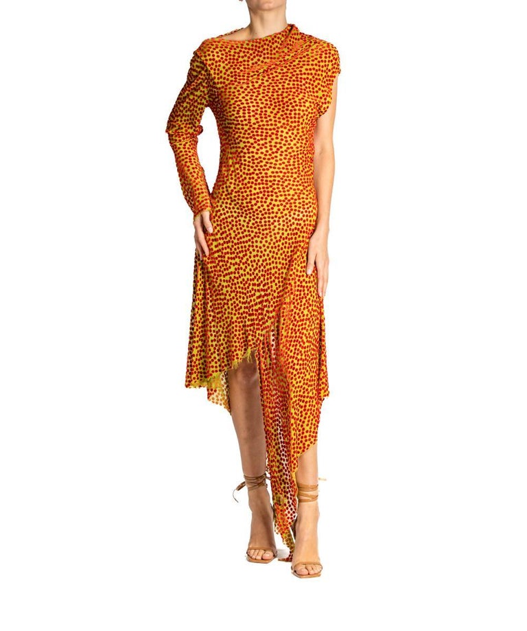 1990S Red and Green Polka Dot Silk Burnout Velvet Asymmetrical ...