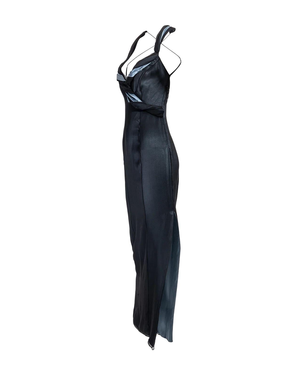 1990's Richard Tyler Couture Black and Blue Silk Chiffon Gown at 1stDibs