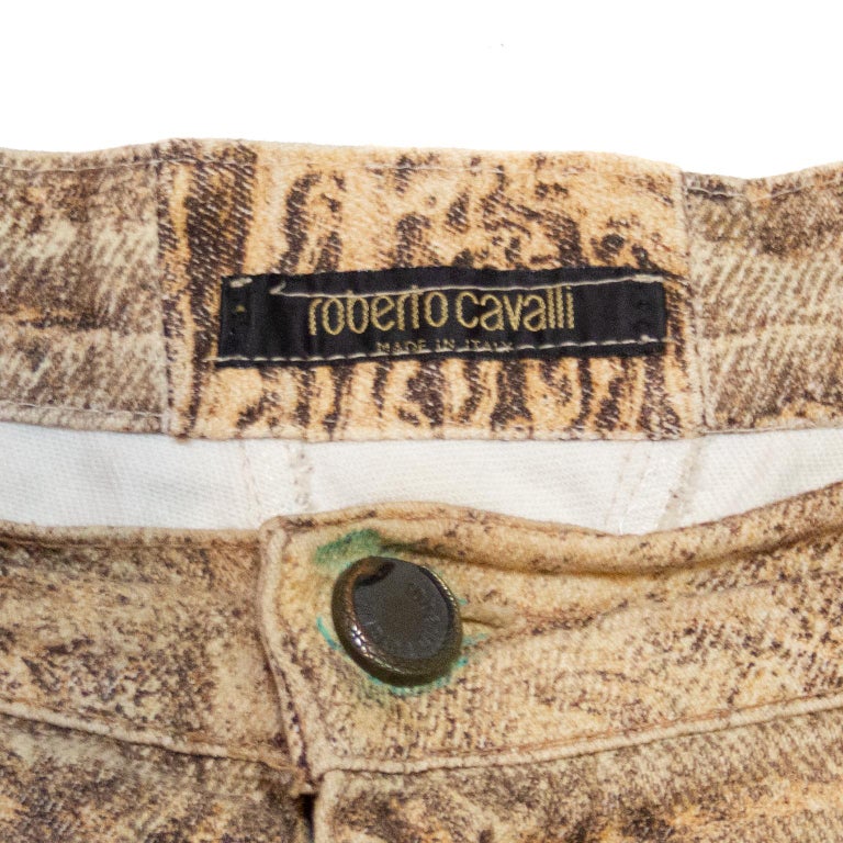 1990s Roberto Cavalli Beige Snake Print Jeans For Sale at 1stDibs