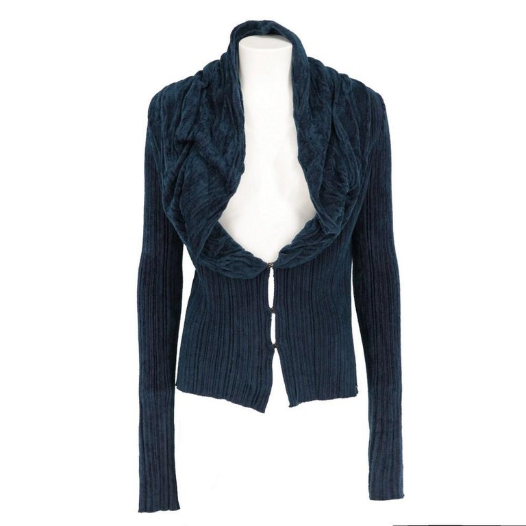 1990s Roberto Cavalli blue and red chenille ribbed knit cardigan For ...