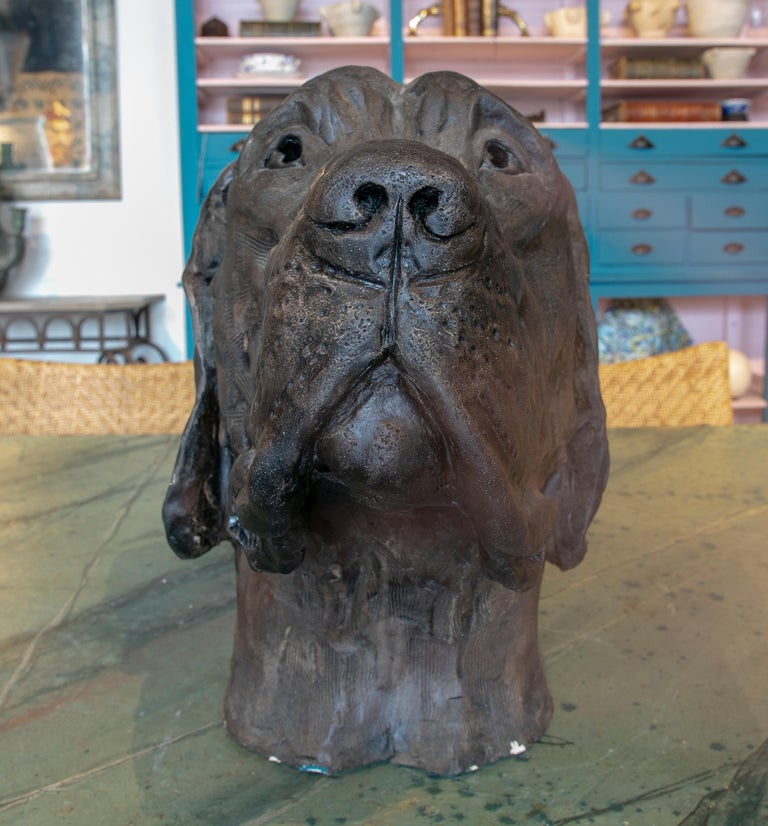 1990's Signed Hand Painted Ceramic Dog Head sculpture For Sale at 1stDibs