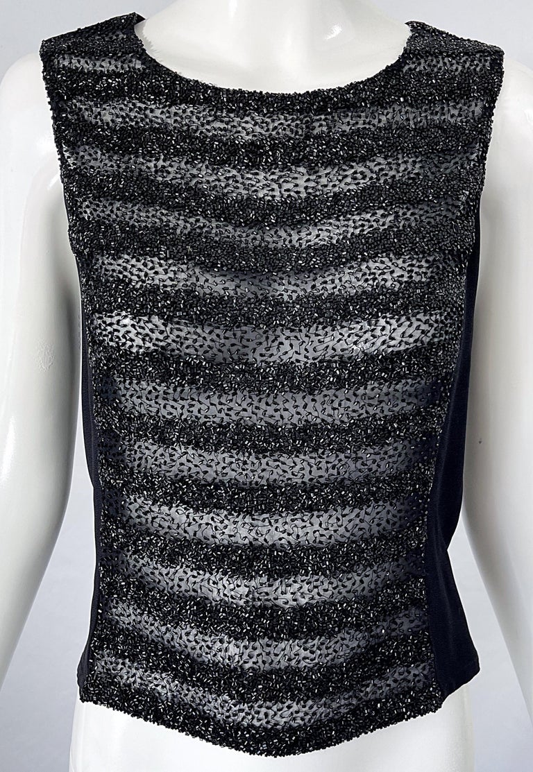 1990s Sonia Rykiel Size 40 / US 12 Black Beaded Semi Sheer Vintage 90s ...