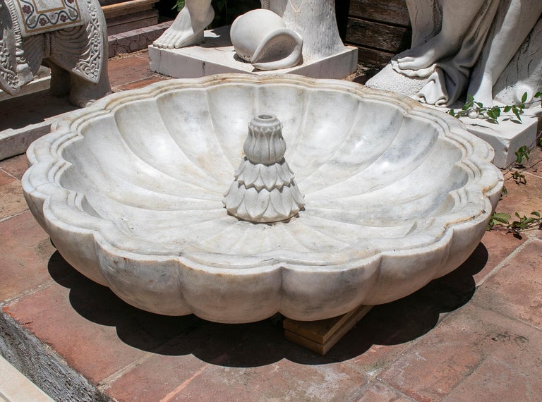 1990s Spanish "Alhambra" Hand Carved Macael White Marble Conch Floor ...