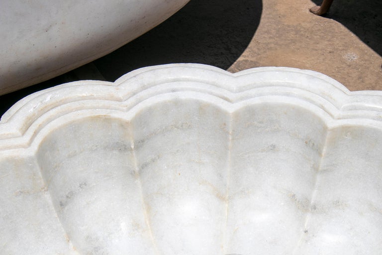 1990s Spanish "Alhambra" Hand Carved Macael White Marble Conch Floor ...