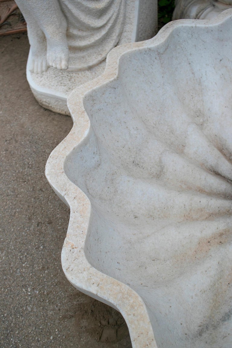 1990s Spanish "Alhambra" Hand Carved Macael White Marble Conch Floor ...
