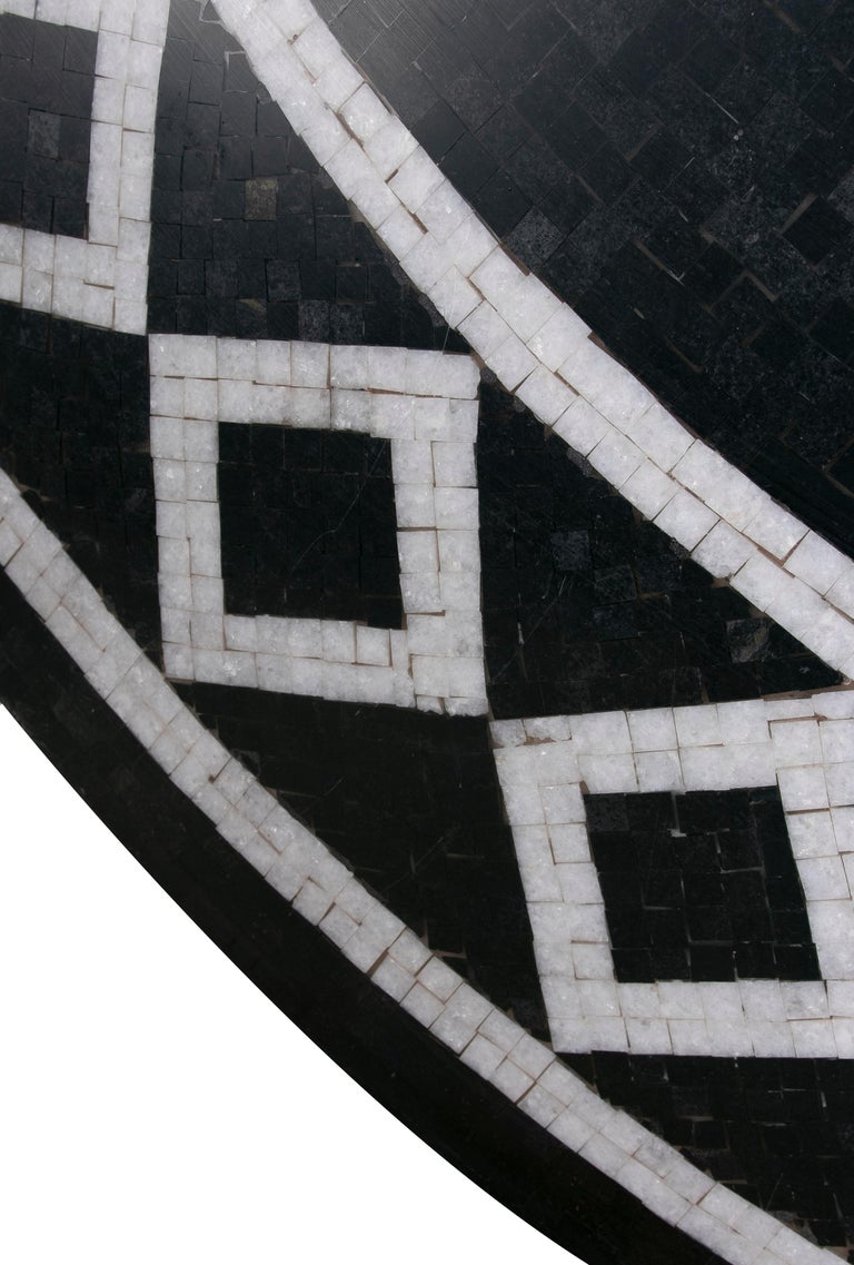 1990s Spanish Classical Roman Mosaic Round Black and White Marble Table ...