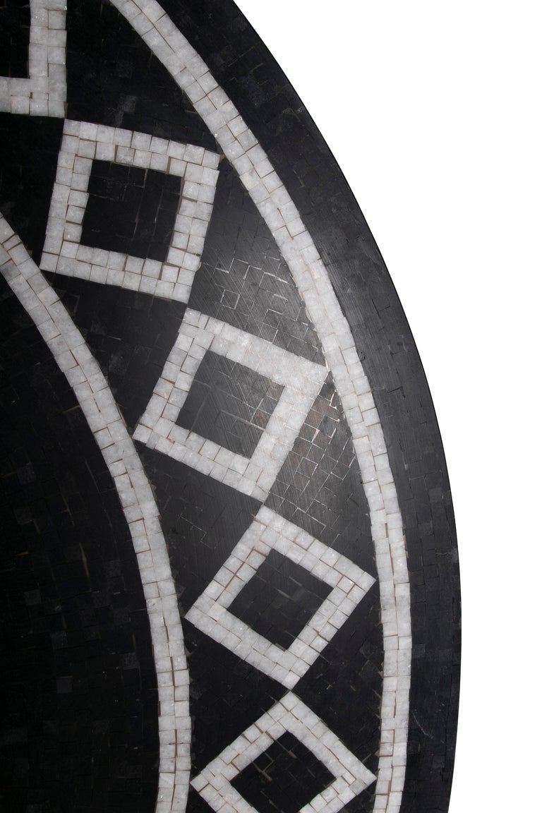 1990s Spanish Classical Roman Mosaic Round Black and White Marble Table ...