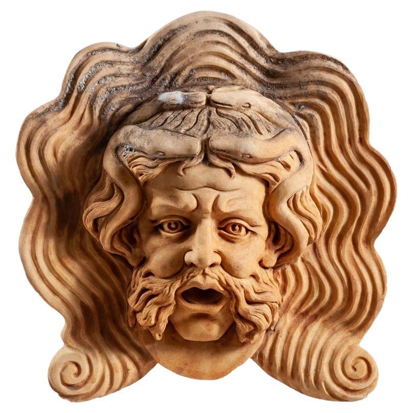 1990s Spanish Hand Carved Aged Macael White Marble Mascaron of Bearded ...