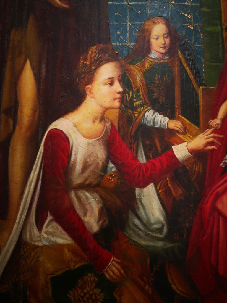 1990s Spanish Hand-Painted Oil on Wood Reproduction in the Gothic Style ...