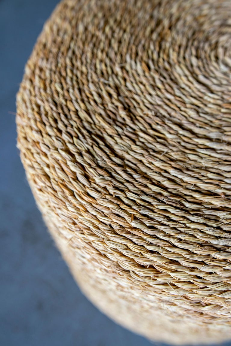 1990s Spanish Hand Woven Wicker Round Shaped Puff Seat For Sale at 1stDibs