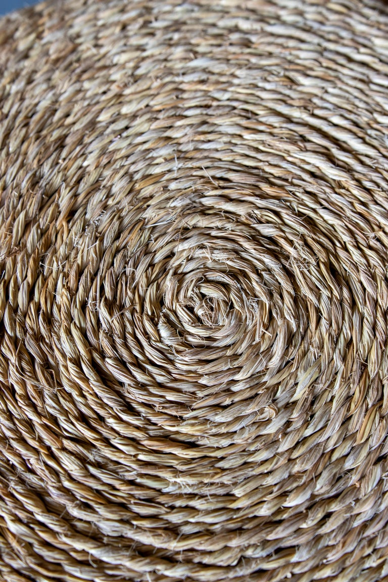 1990s Spanish Hand Woven Wicker Round Shaped Puff Seat For Sale at 1stDibs