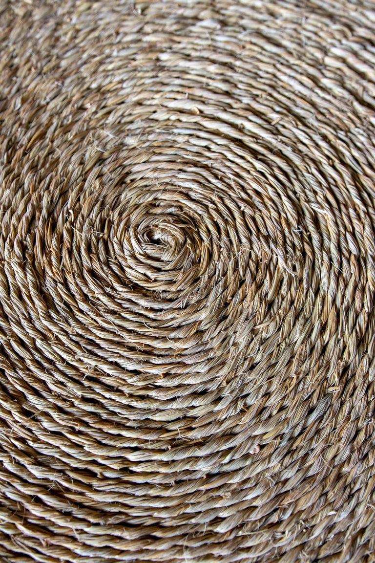 1990s Spanish Hand Woven Wicker Round Shaped Puff Seat For Sale at 1stDibs