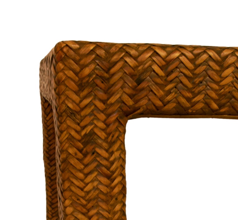 1990s Square Rattan Side Table For Sale at 1stDibs