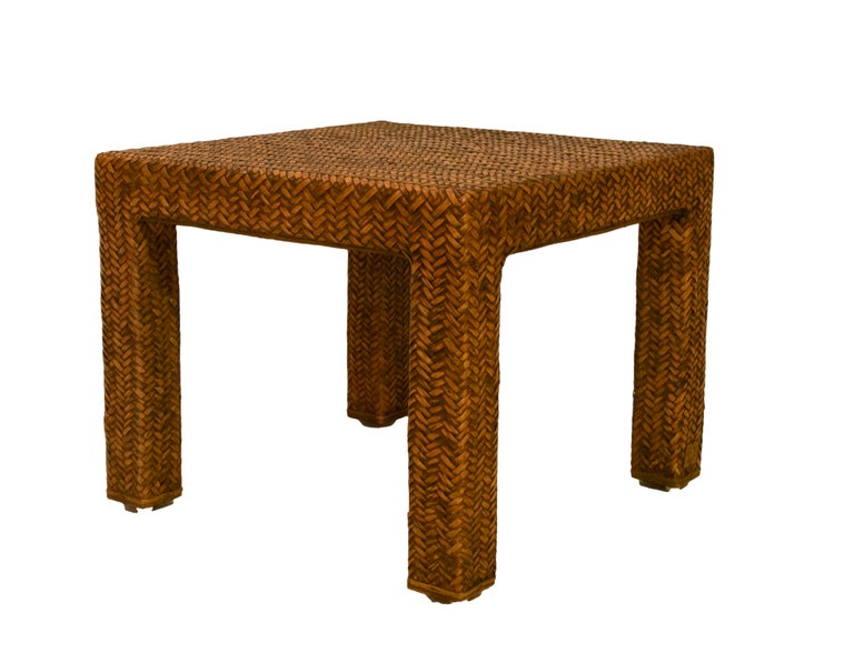 1990s Square Rattan Side Table For Sale at 1stDibs