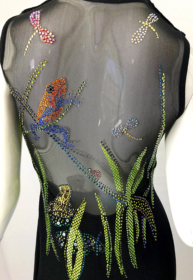 1990s St John Couture Frogs and Dragonflies Rhinestone Black Santana ...