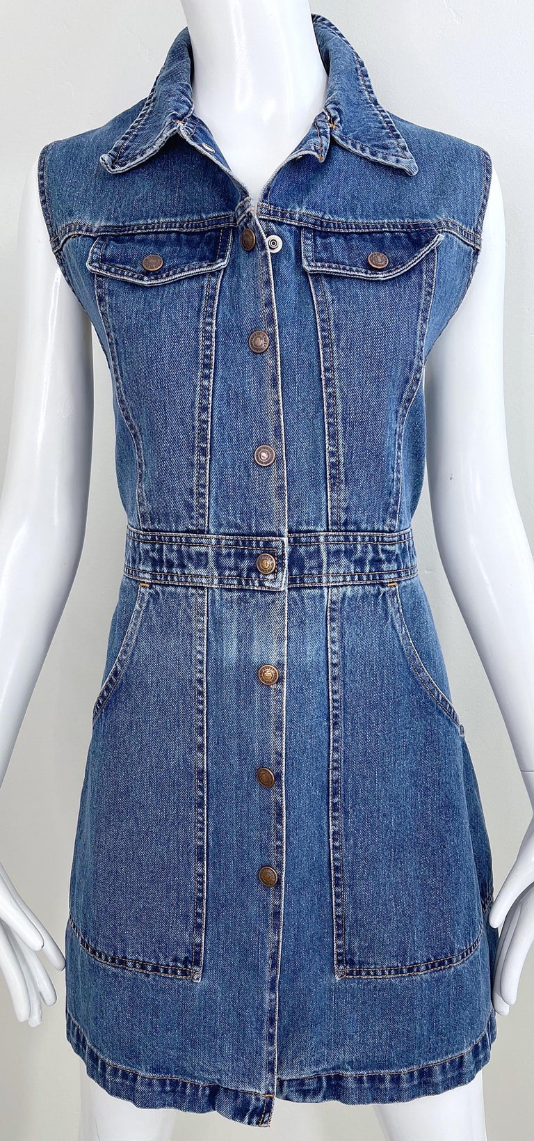 1990s Todd Oldham Size Large Blue Jean Denim Sleeveless Vintage 90s ...