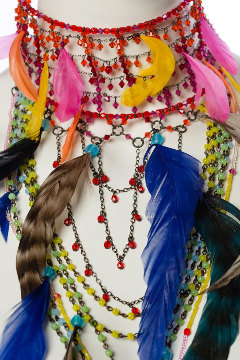 1990s Ungaro Crystal and Feather Choker Necklace For Sale at 1stDibs