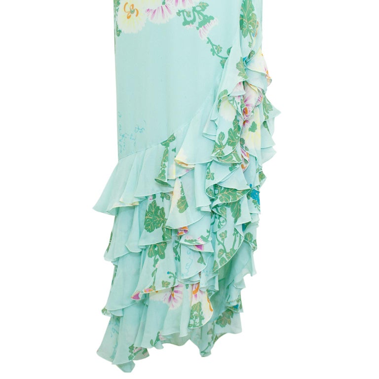1990s Ungaro Seafoam Blue Floral Gown For Sale at 1stDibs
