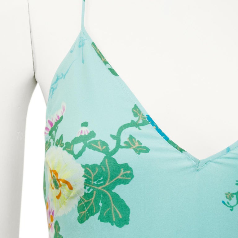 1990s Ungaro Seafoam Blue Floral Gown For Sale at 1stDibs