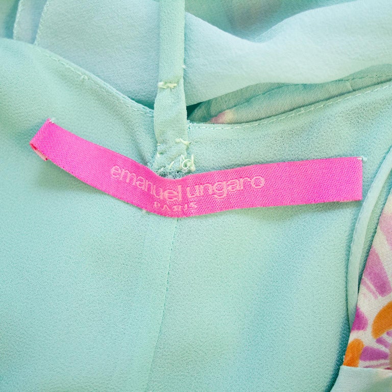 1990s Ungaro Seafoam Blue Floral Gown For Sale at 1stDibs