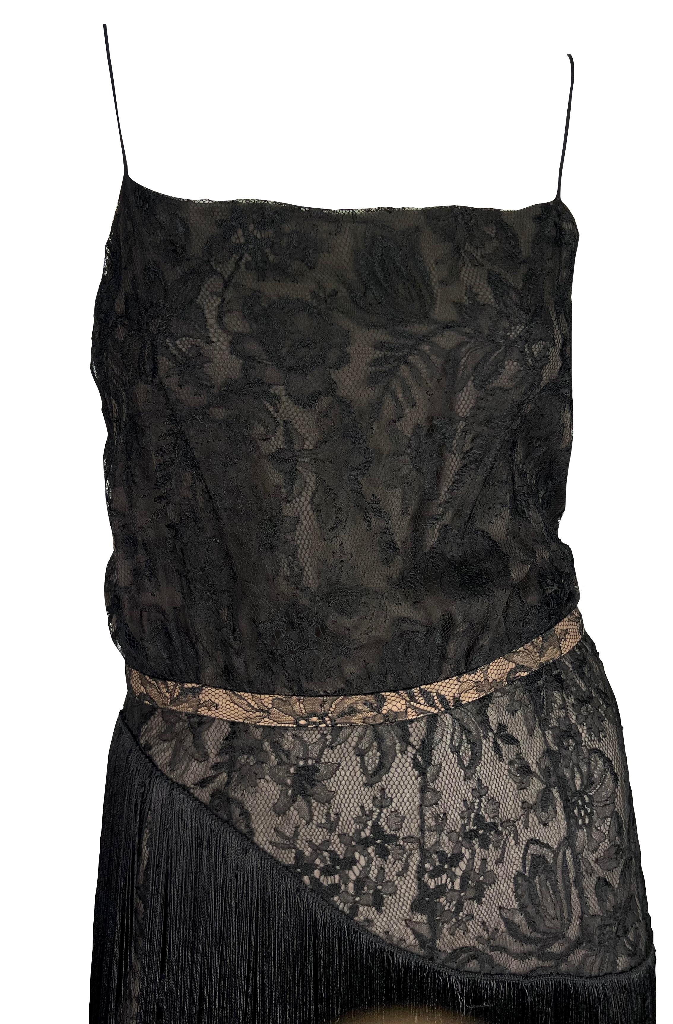1990s Valentino Garavani Asymmetric Black Lace Flapper Fringe Slip ...