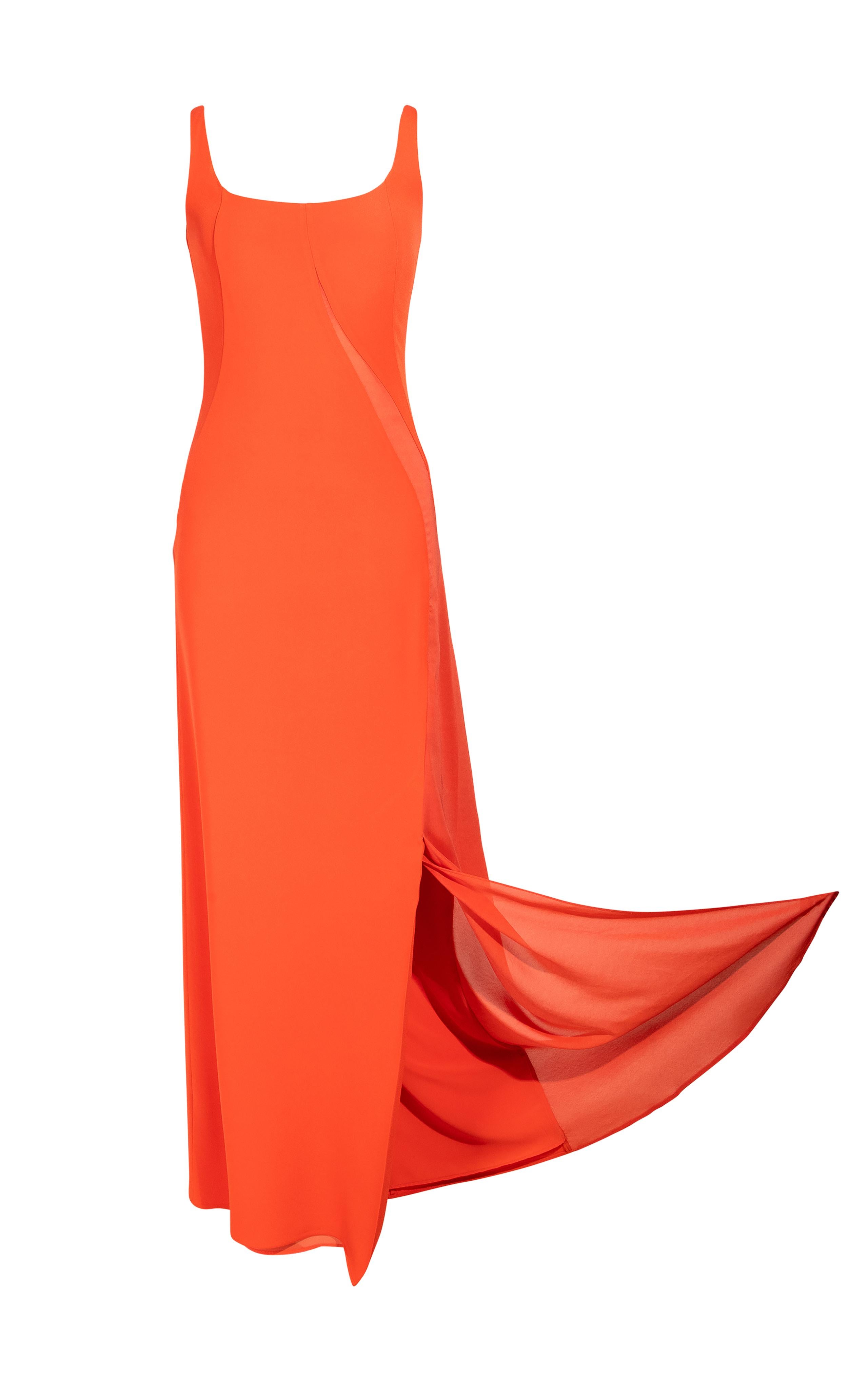 1990's Valentino Orange Gown with Mesh Panel at 1stDibs