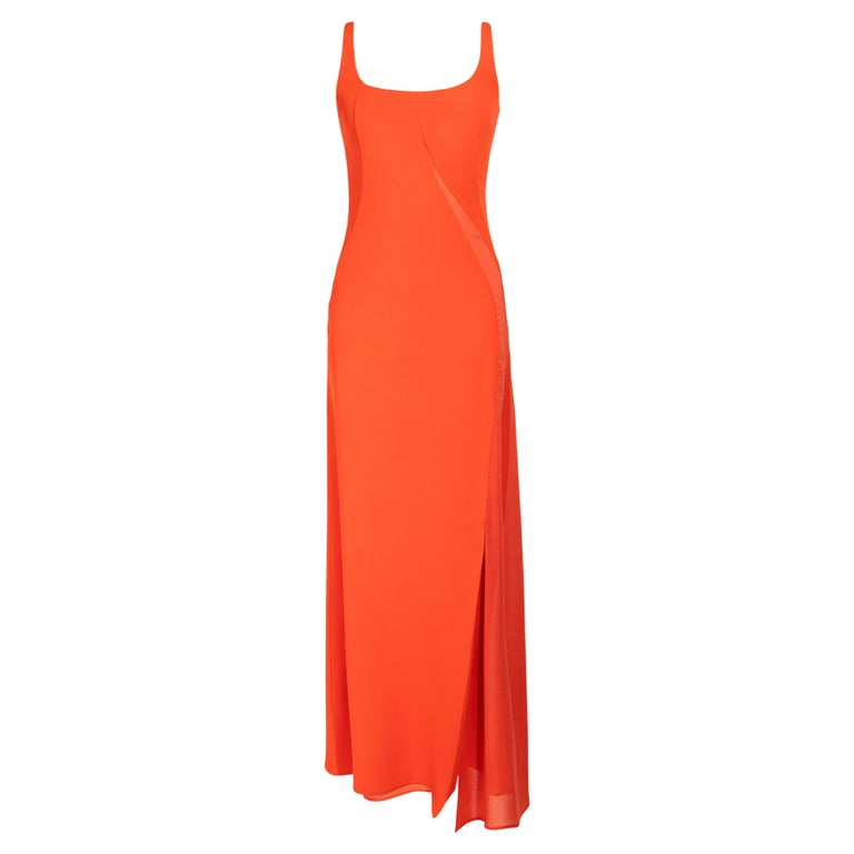 1990's Valentino Orange Gown with Mesh Panel For Sale at 1stDibs