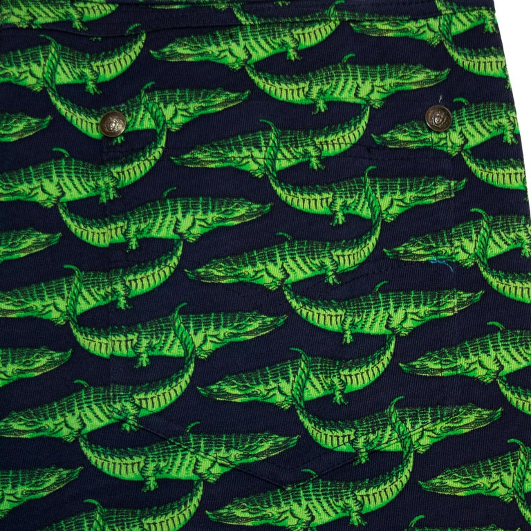 1990s Versace Alligator and Palm Tree Print Jeans For Sale at 1stDibs