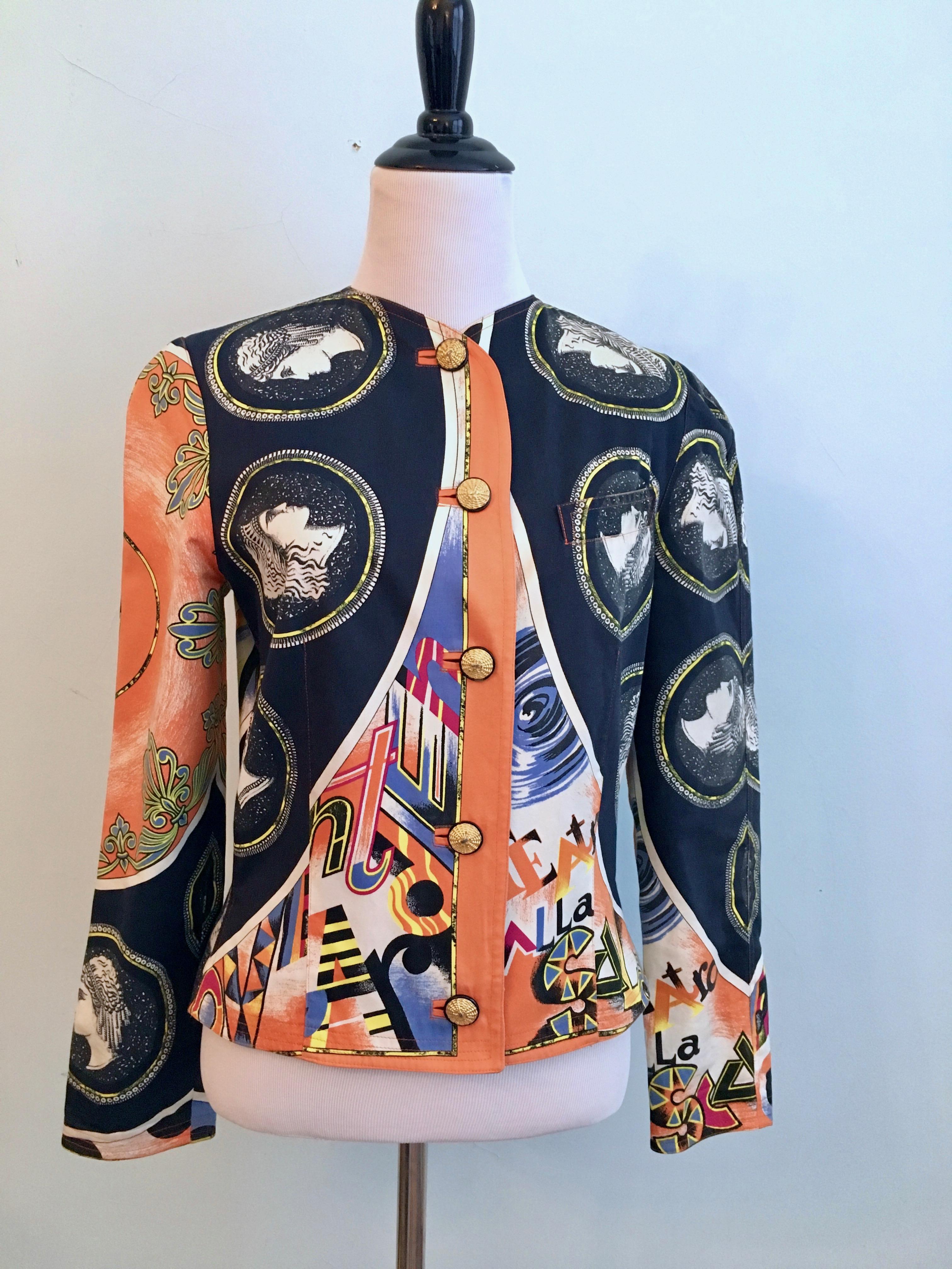 1990s Versace Greek Medallion and Abstract Art Printed Jacket at 1stDibs