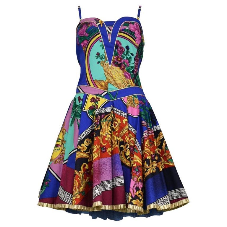 1990s VERSACE PARTY DRESS in MULTICOLOR S IT 38 For Sale at 1stDibs