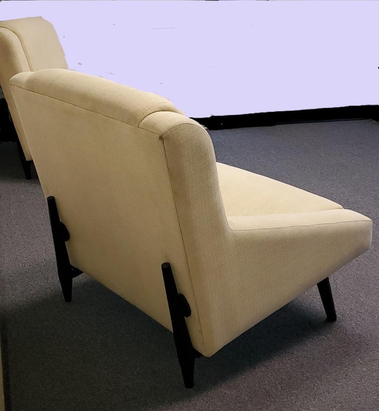 1990s Vintage Barely Yellow Upholstered Club Chairs / Lounge Chairs, A ...