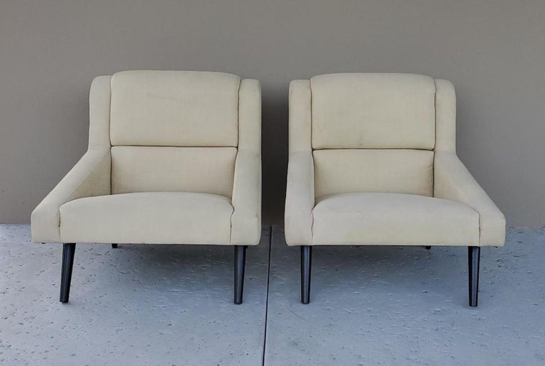 1990s Vintage Barely Yellow Upholstered Club Chairs / Lounge Chairs, A ...