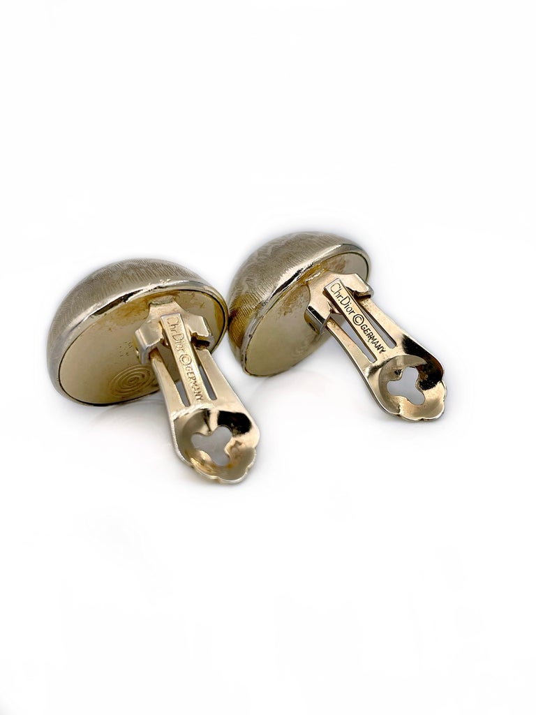1990s Vintage Christian Dior Gold Tone Textured Domed Button Clip on ...