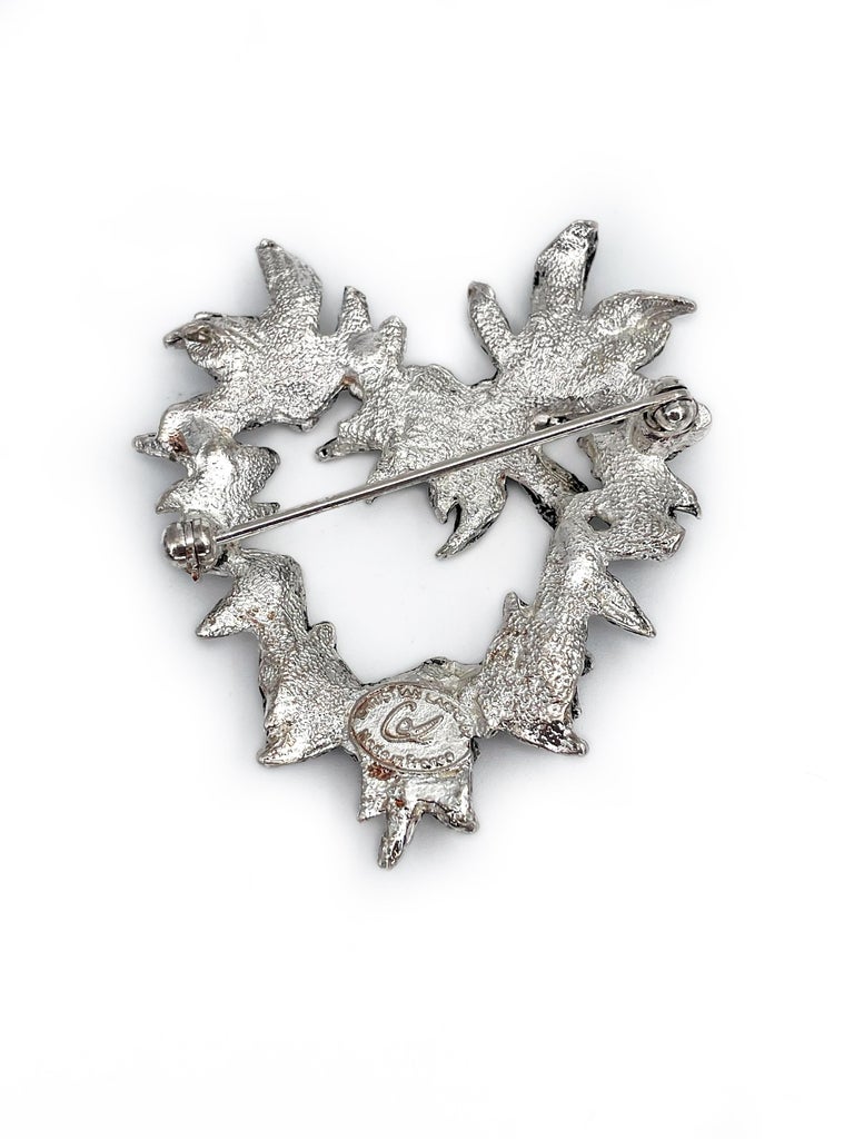 1990s Vintage Christian Lacroix Silver Tone Floral Heart Pin Brooch For ...