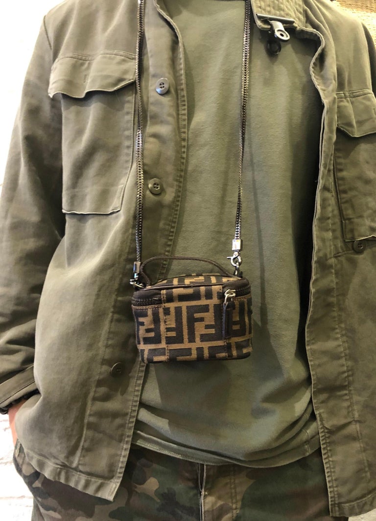 1990s Vintage FENDI Black Zucca Jacquard Mini Vanity Pouch (Altered ...