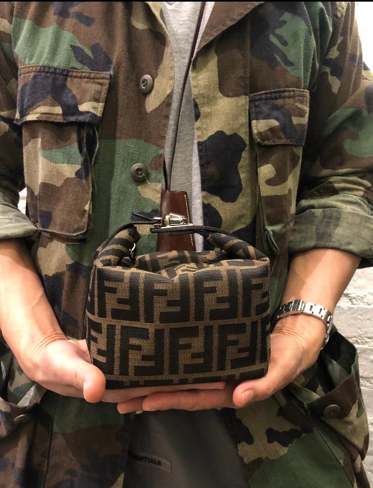 1990s Vintage FENDI Brown Zucca Jacquard Mini Vanity Pouch Silver HW at ...