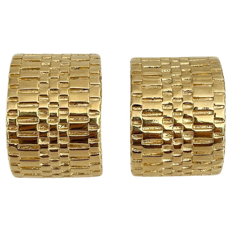1990s Vintage Givenchy Gold Tone Textured Wide Semi Hoop Clip on ...