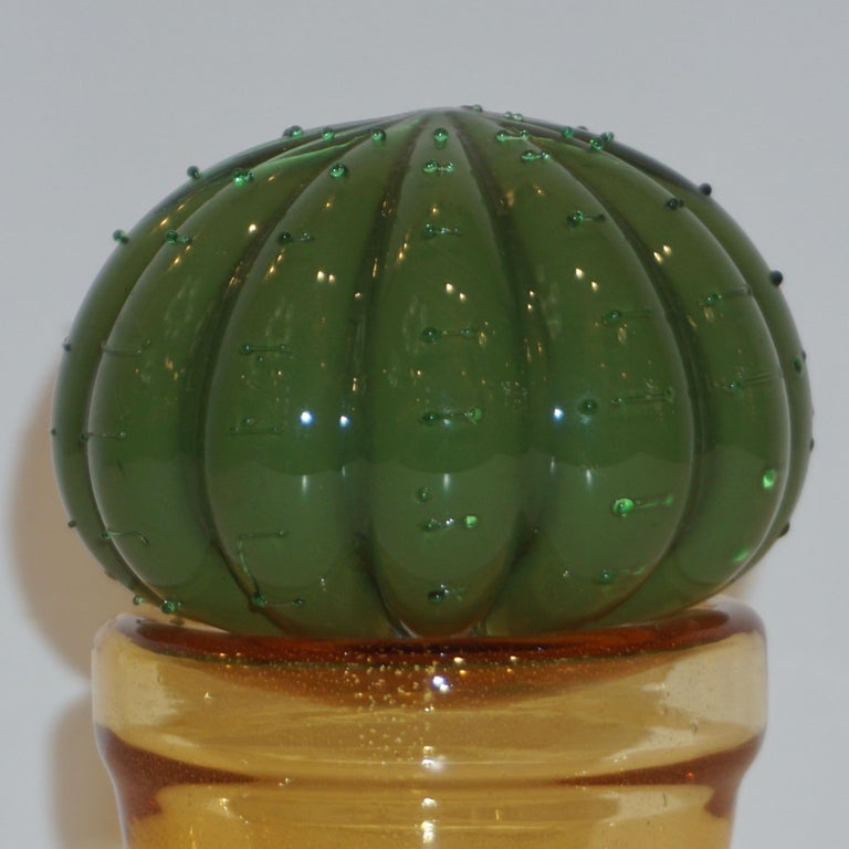 1990s Vintage Limited Edition Green Murano Glass Small Cactus Plant in ...