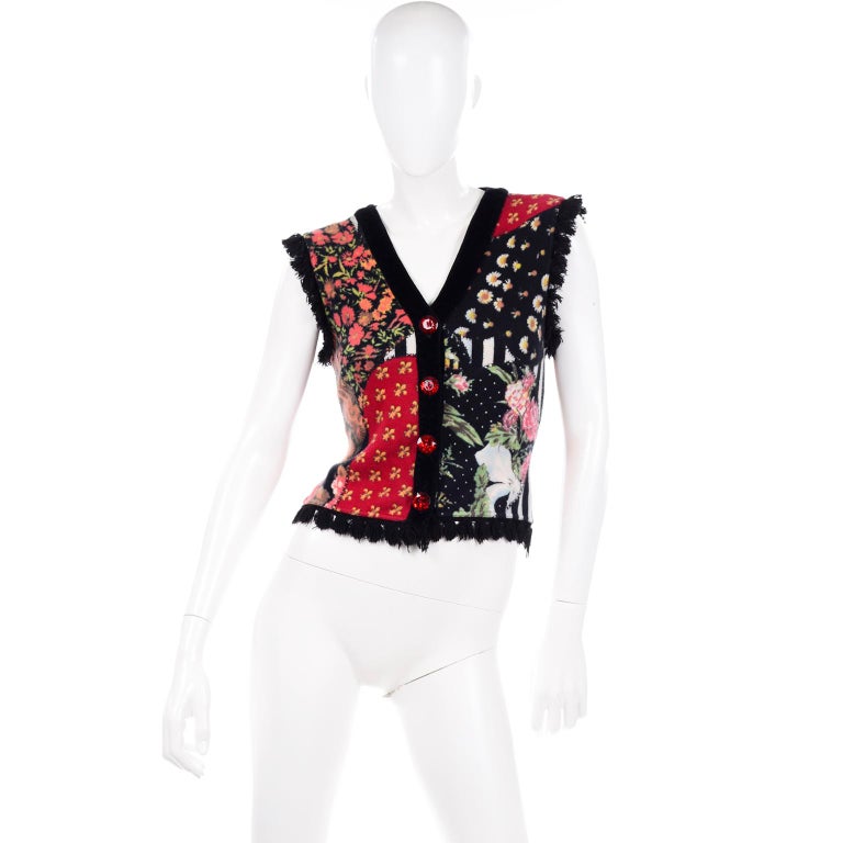 1990s Vintage Moschino Mixed Pattern Vest With Giant Heart and Black ...