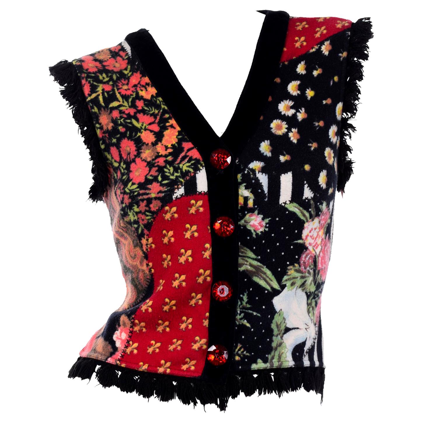 1990s Vintage Moschino Mixed Pattern Vest With Giant Heart and Black ...