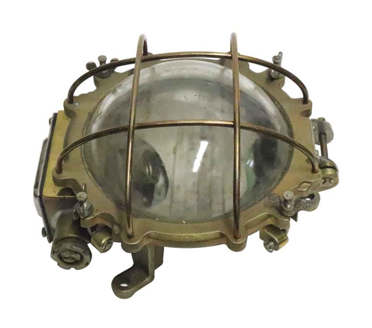 1990s Vintage Nautical Caged Brass Hallway Ship Light at 1stDibs