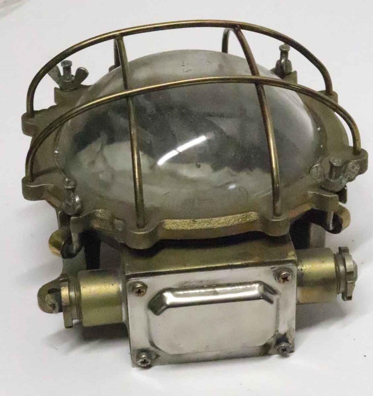 1990s Vintage Nautical Caged Brass Hallway Ship Light at 1stDibs