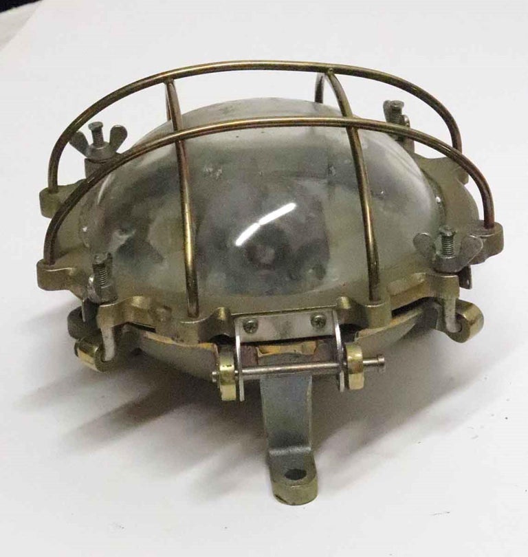 1990s Vintage Nautical Caged Brass Hallway Ship Light at 1stDibs