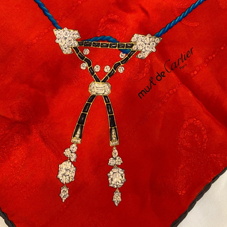 1990s Vintage Red Silk Cartier Scarf For Sale at 1stDibs