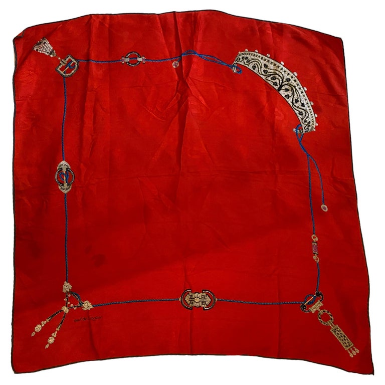 1990s Vintage Red Silk Cartier Scarf For Sale at 1stDibs